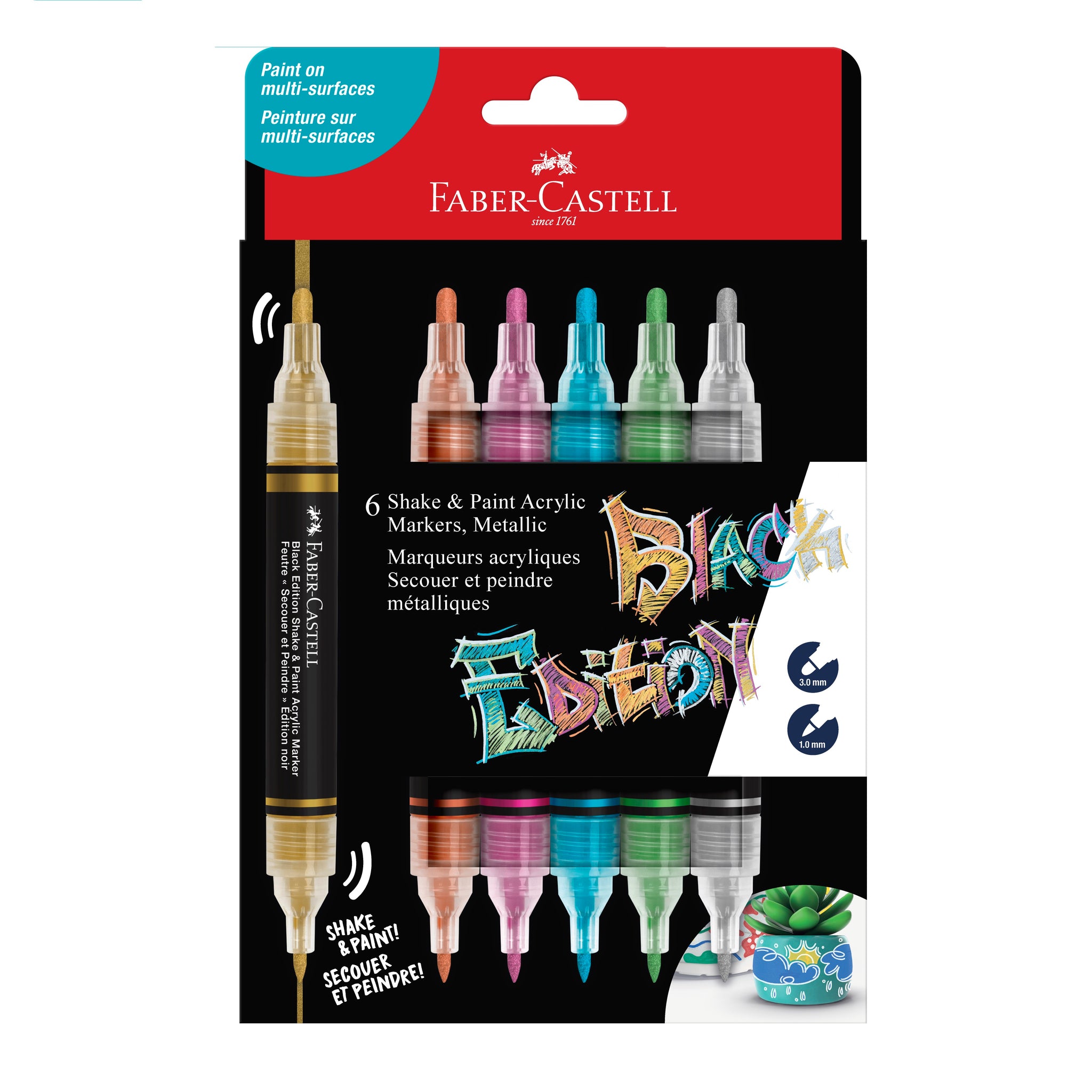 Black Edition Shake & Paint Acrylic Markers Metallic, Pack of 6