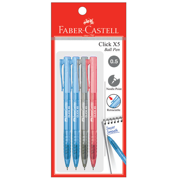 Ball Pen Click X5 PB of 4, 2Blue + 1Black + 1Red 0.5