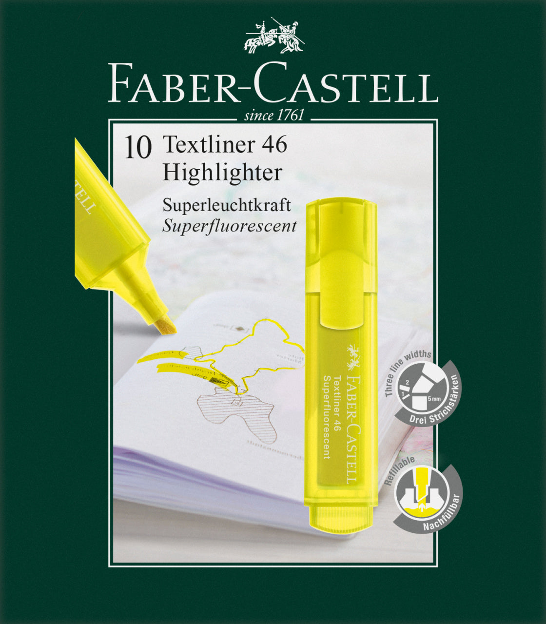 Highlighter Textliner 46 Superflourescent, Box of 10 Yellow – Faber ...